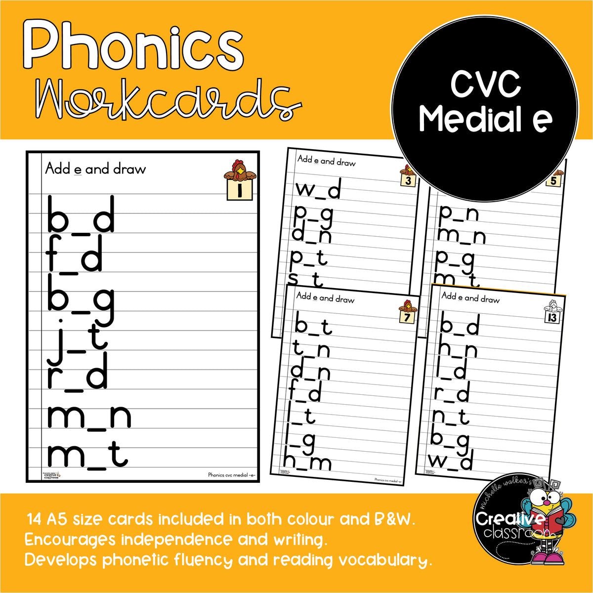 Phonics Workcards CVC Medial /e/ – Creative Classroom