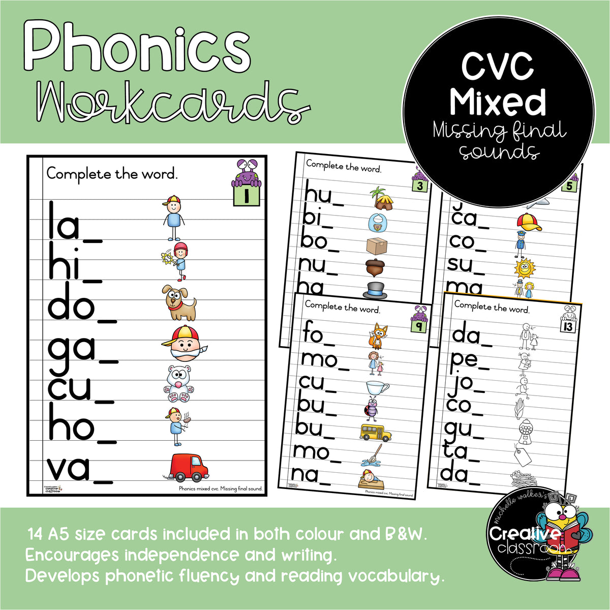 Phonics Workcards (Mixed vowels) - Missing final consonant – Creative ...