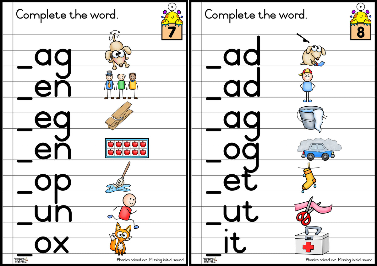 Phonics Workcards (Mixed vowels) - Missing initial consonant – Creative ...