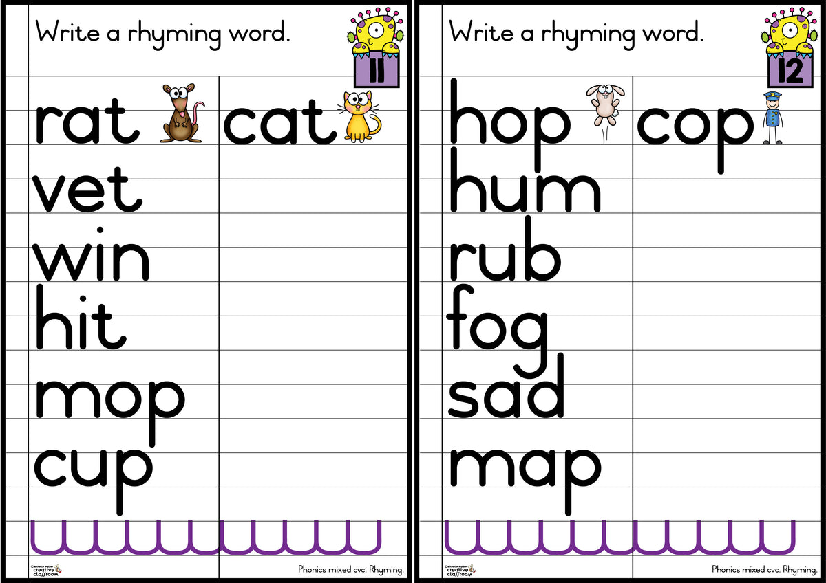 Phonics Workcards (Mixed vowels) - Rhyming words – Creative Classroom